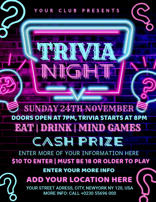 Trivia Night Invitation Flyer. Template | PosterMyWall