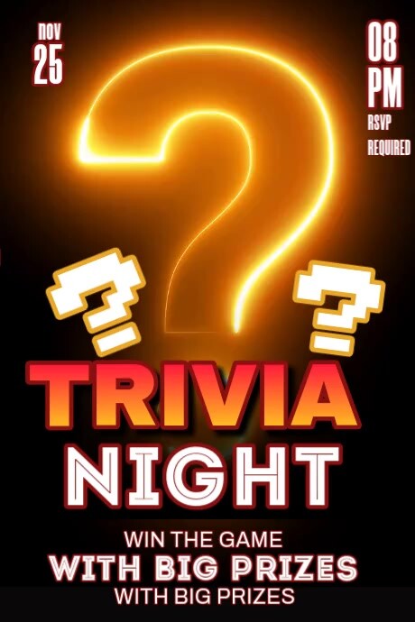 Trivia Night Poster Neon Template | PosterMyWall