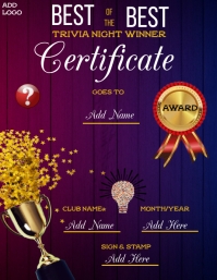 trivia night winner certificate template | PosterMyWall