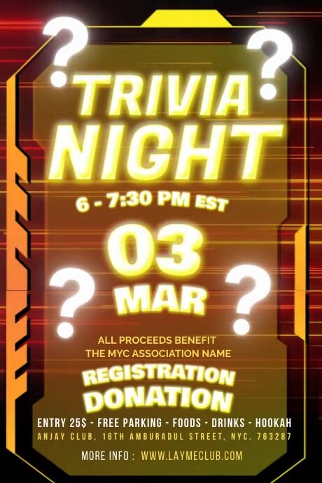 Plantilla de Trivia Night Yellow | PosterMyWall