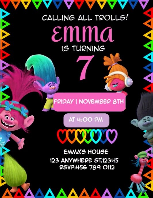 Trolls | Birthday Invitation Template | PosterMyWall
