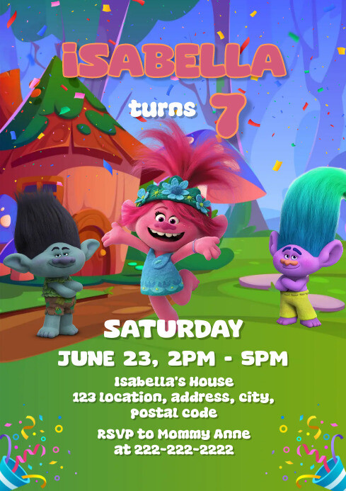 Trolls Birthday Invitation Template | PosterMyWall