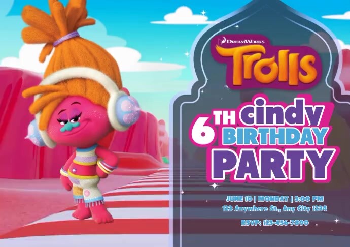 Plantilla de Trolls Birthday Pink Theme | PosterMyWall