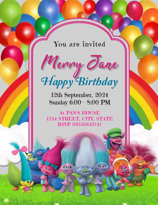 Trolls Birthday Template | PosterMyWall