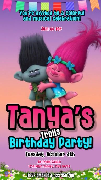 Trolls-Themed Birthday Invitation Template | PosterMyWall