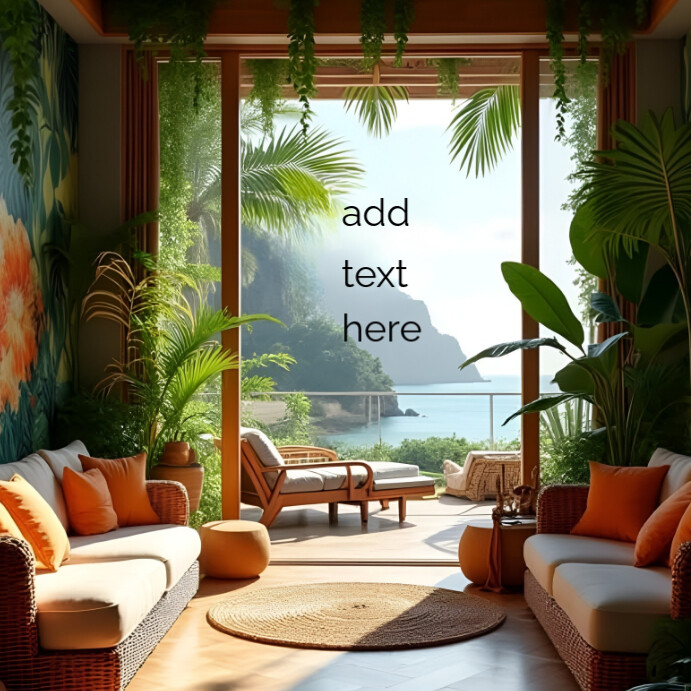 Tropical Beachfront Living Room with Scenic Ocean View and Greenery ...