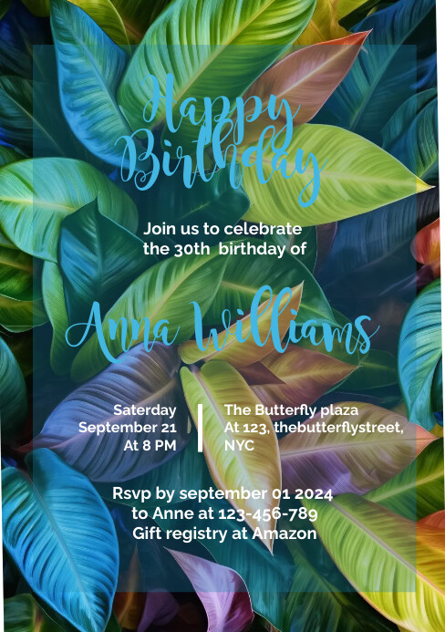 Tropical leaf birthday invitations Templat | PosterMyWall
