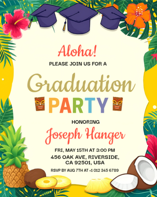 Copy of Tropical Luau & Aloha Graduation Party Invitation Flyer ...