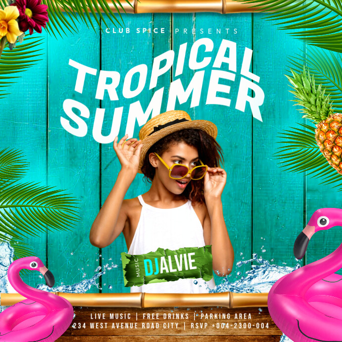 Tropical party event invitation Instagram post flyer template ...