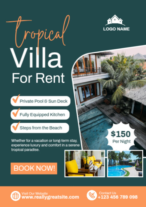 Copy of Tropical Villa for Rent Poster Template – Luxury Vacation ...