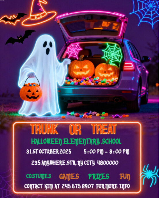 Trunk or treat Halloween invitation flyer template design | PosterMyWall