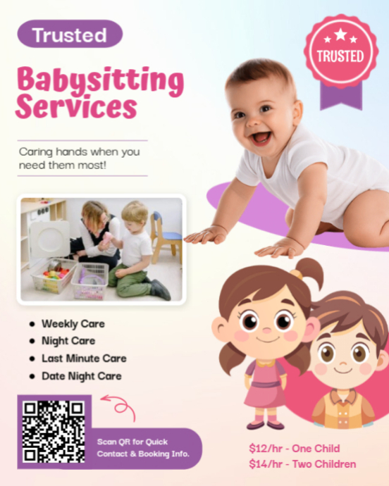Plantilla de Trusted Babysitting Services Flyer Template – Reliable ...