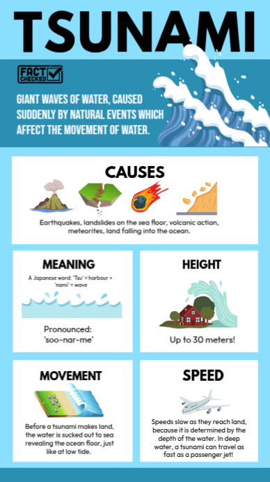 Tsunami Facts and Information Infographic Template | PosterMyWall