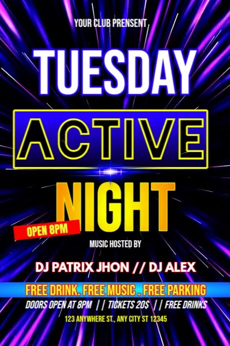 Plantilla de Tuesday active night video | PosterMyWall