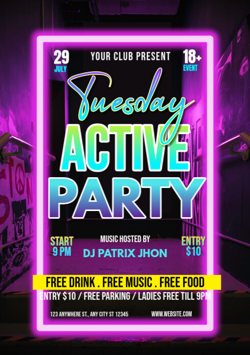 Tuesday active party Template | PosterMyWall