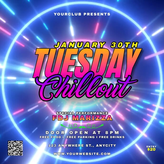 Tuesday Chillout Party Template | PosterMyWall