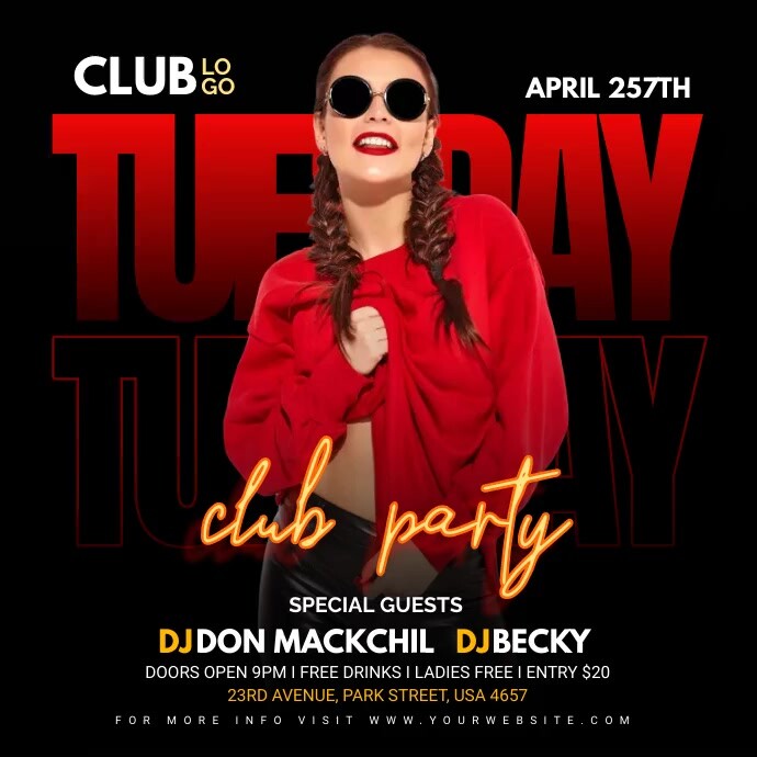 Plantilla de Tuesday Club Party Video | PosterMyWall