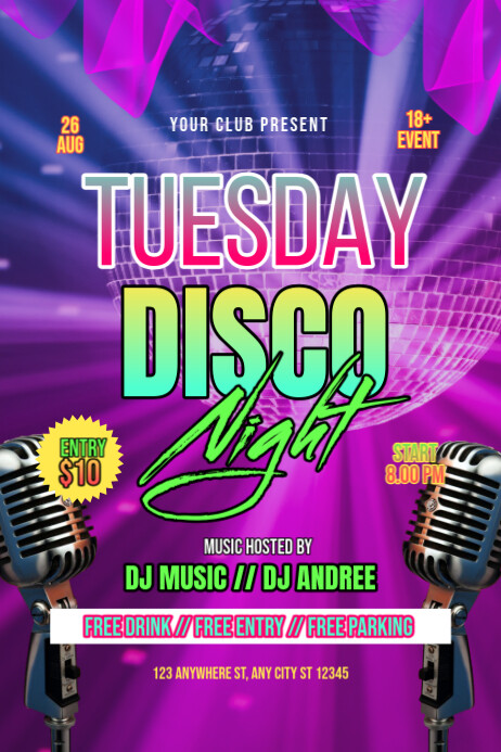 Tuesday disco night Template | PosterMyWall