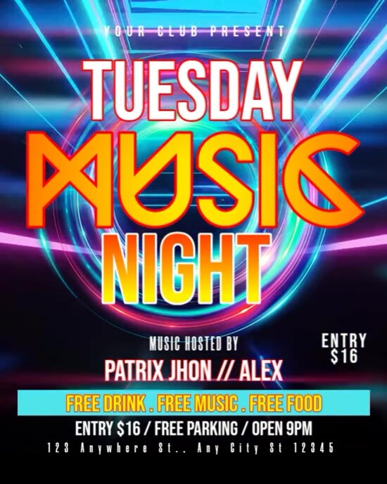 Modèle Tuesday music night video | PosterMyWall
