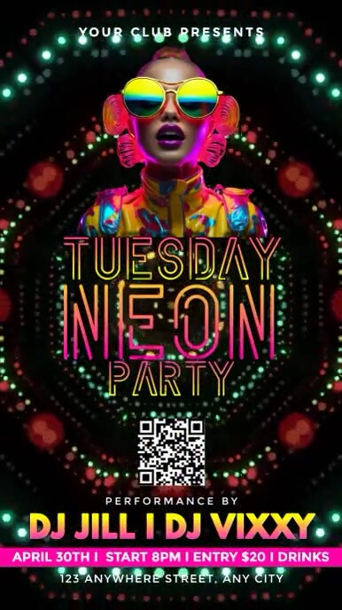 Tuesday Neon Party Template | PosterMyWall