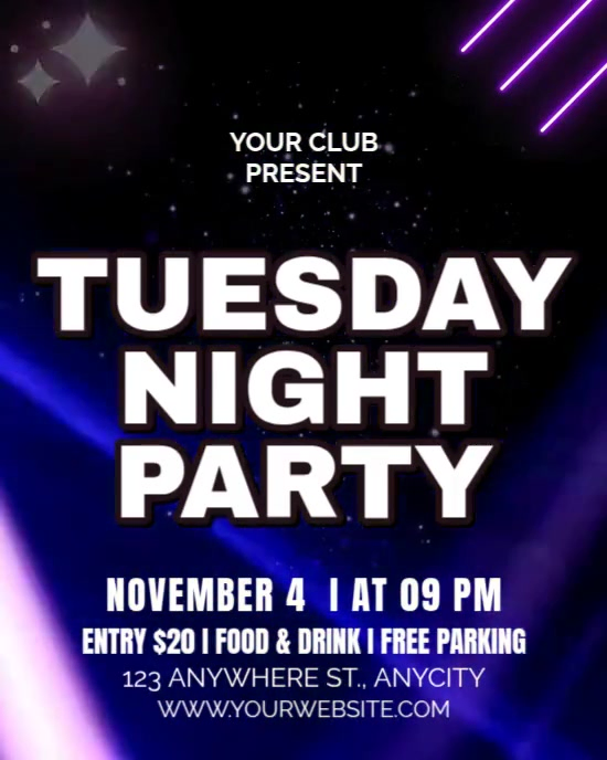 Plantilla de TUESDAY NIGHT PARTY | PosterMyWall