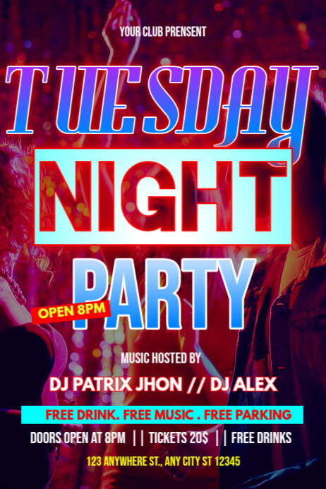 Tuesday night party poster Template | PosterMyWall
