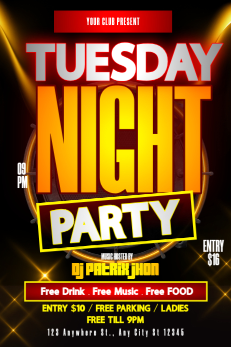Tuesday night party poster Template | PosterMyWall