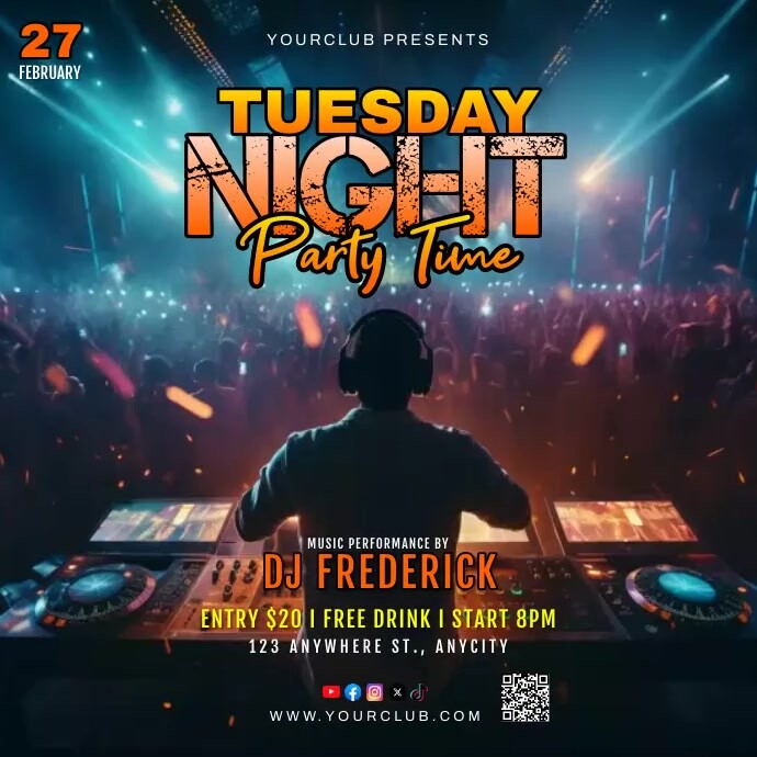 Tuesday Night Party Time Template | PosterMyWall