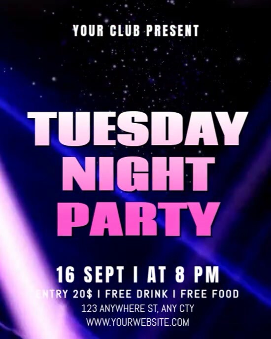 Plantilla de TUESDAY NIGHT PARTY VIDEO | PosterMyWall