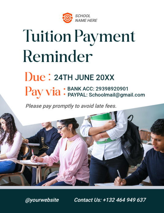 Tuition Payment Reminder — School Fee Notice Poster | Editable Template ...