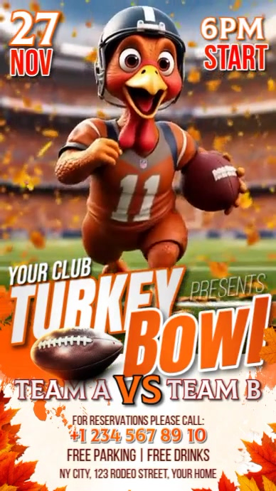Turkey Bowl Thanksgiving Template | PosterMyWall