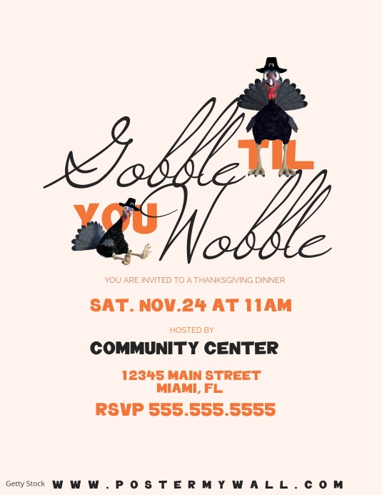 Turkey Thanksgiving Flyer Template | PosterMyWall