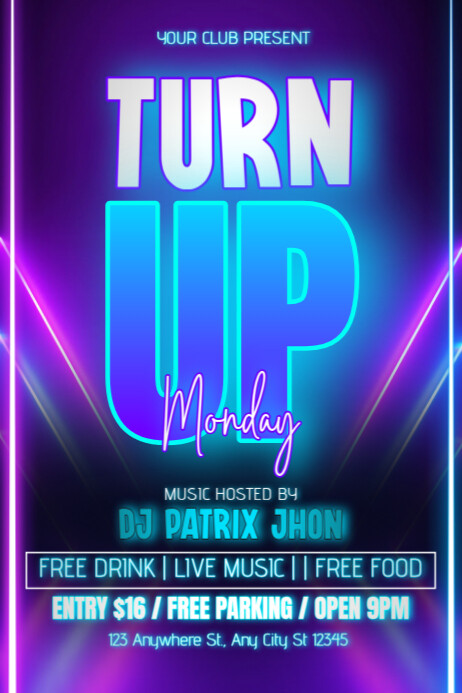 Turn up monday poster Template | PosterMyWall