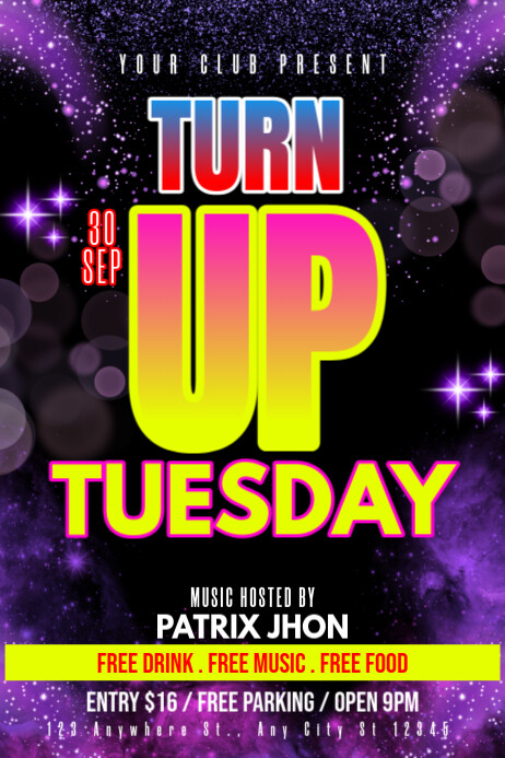 Plantilla de Turn up tuesday poster | PosterMyWall