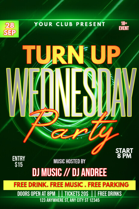 Turn up wednesday party poster Template | PosterMyWall