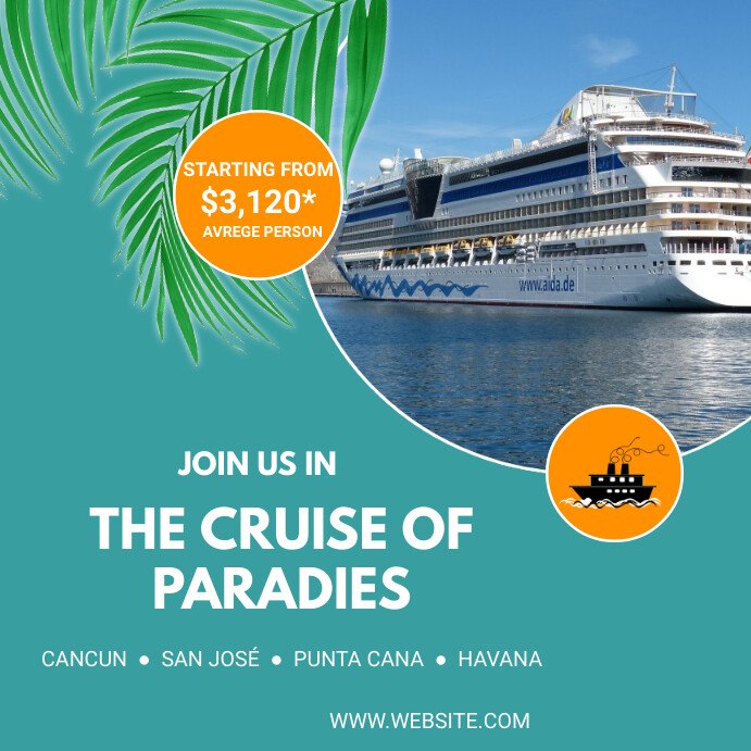 Turquoise Cruise to Paradise Instagram Post Template | PosterMyWall