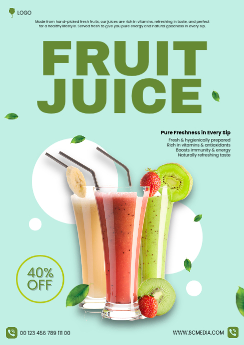 Turquoise Fruit Juice Promotion A4 Template | PosterMyWall