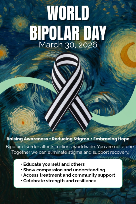 Turquoise Illustrative World Bipolar Day Awareness Poster-Vorlage ...