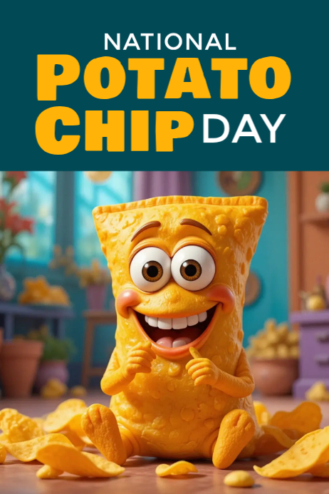 Turquoise Joyful National Potato Chip Day Poster Template | PosterMyWall