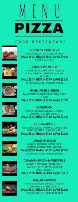 Turquoise Pizza Menu Template | PosterMyWall
