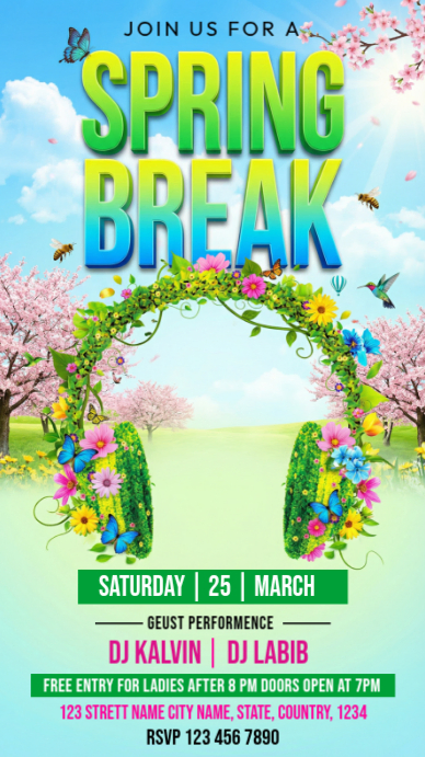 Turquoise Spring Break Party Instagram Story Template | PosterMyWall