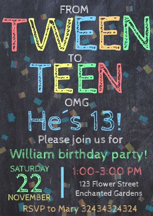 Tween To Teen 13th Invitation, Templat | PosterMyWall