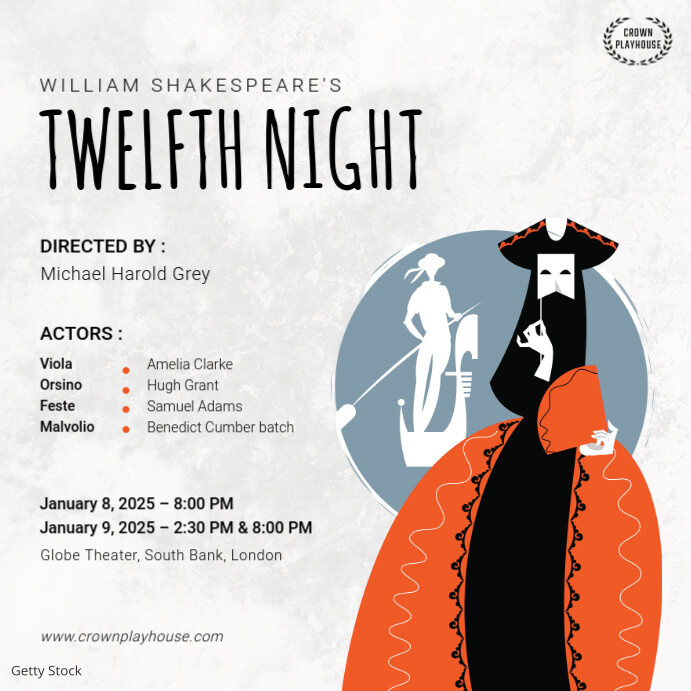 Plantilla de Twelfth Night Shakespeare Post | PosterMyWall