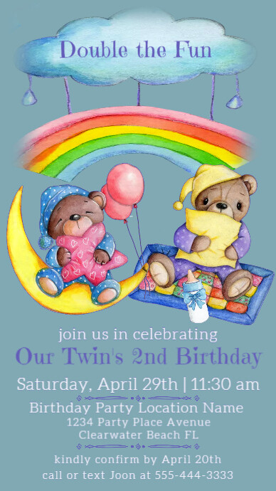Twins Birthday Invitation Template | PosterMyWall