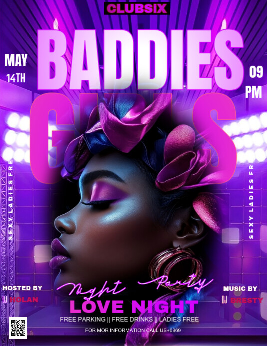 Typographic Baddie Girls Party Night Flyer (us Letter) Template ...