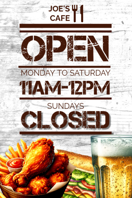 Copy of Typographic Cafe Restaurant Business Hours Poster | PosterMyWall
