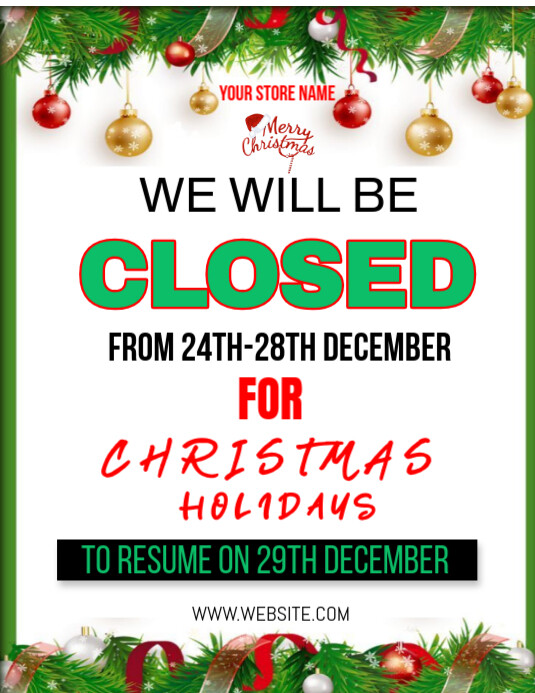 Copy of Typographic Closed For Chtistmas Holiday Announcement Flyer (us Letter) | PosterMyWall