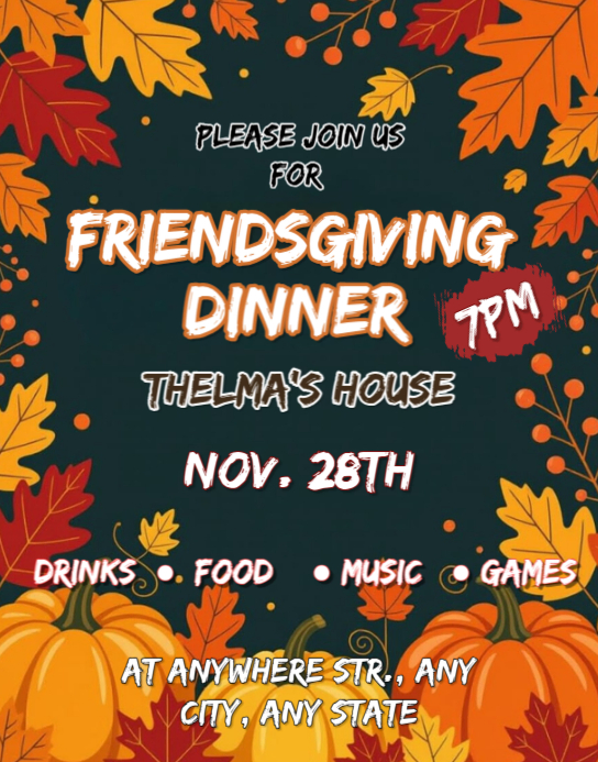 Typographic Friendsgiving Dinner Invitation Fall Gathering Design ...