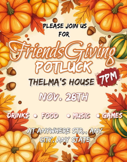 Typographic Friendsgiving Potluck Invitation Card Design Poster ...