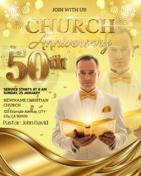 Typographic Golden Church Anniversary Instagram Portrait Template ...